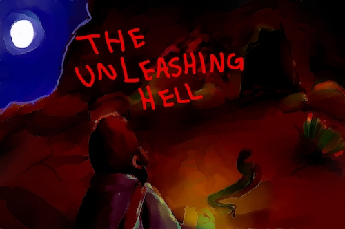 the unleashing hell von THE WORLD HISTORY | Philosophie Cartoon | TOONPOOL